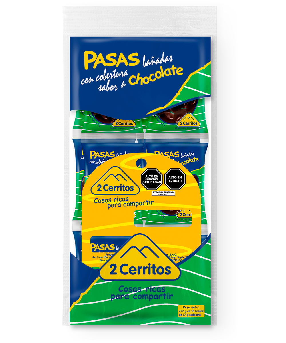 Pasas bañas con cobertura sabor a chocolate 240 g – 2 Cerritos